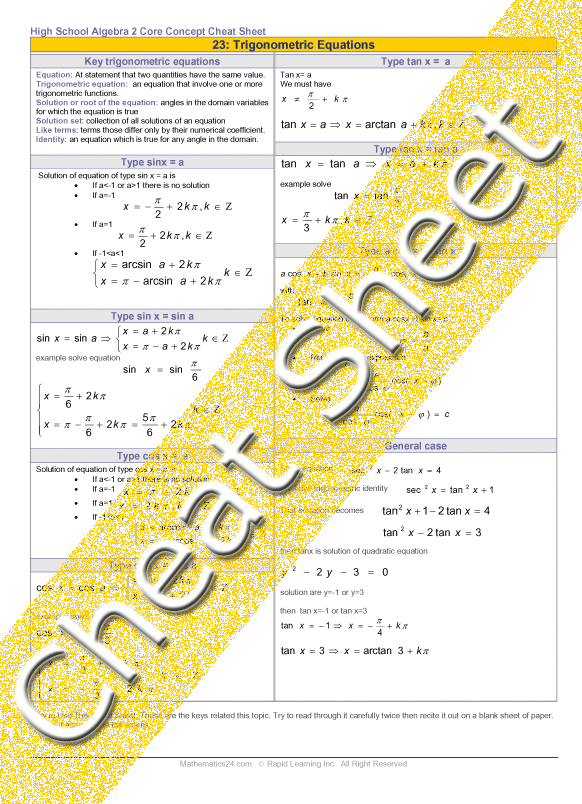 Algebra 2 Trigonometric Equations